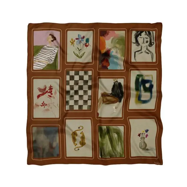 ARTIFACT. Neutrals Tableau Salon Large Luxury Square Silk Scarf
