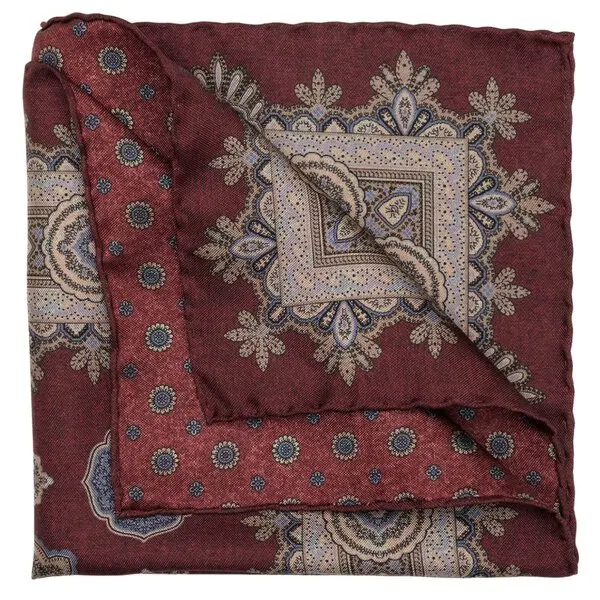 ELIZABETTA MADE IN ITALY Brando Double Sided Silk Pocket Square Burgundy
