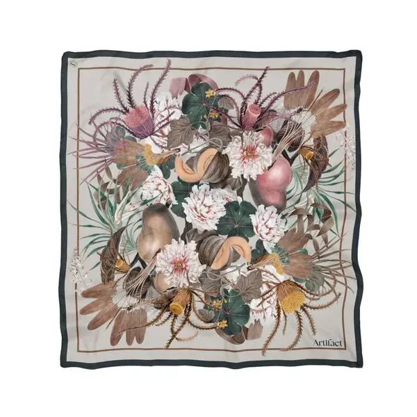 ARTIFACT. Neutrals/ Liora Tapestry Large Luxury Square Silk Scarf