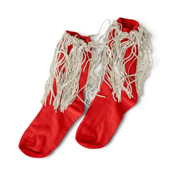 HIGH HEEL JUNGLE BY KATHRYN EISMAN Bowie Cotton Socks With Glitter Fringe - Red
