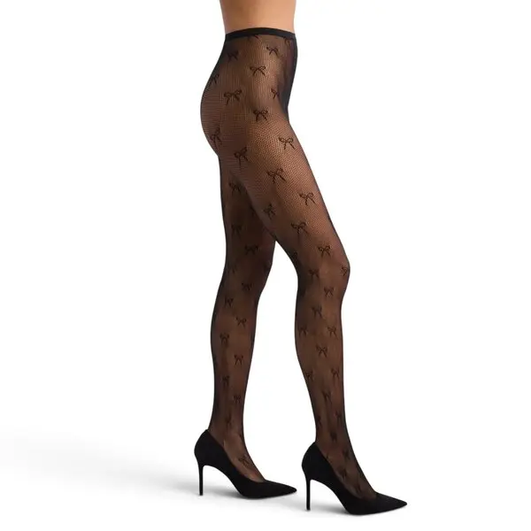 HIGH HEEL JUNGLE BY KATHRYN EISMAN Bow Mesh Tights - Black