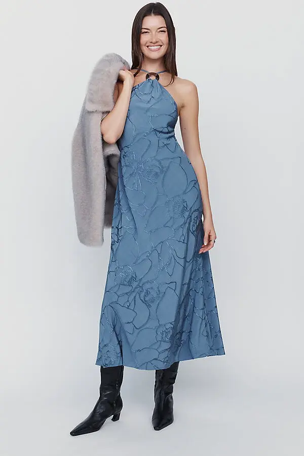 Anthropologie Veda Halter Jacquard Midi Dress