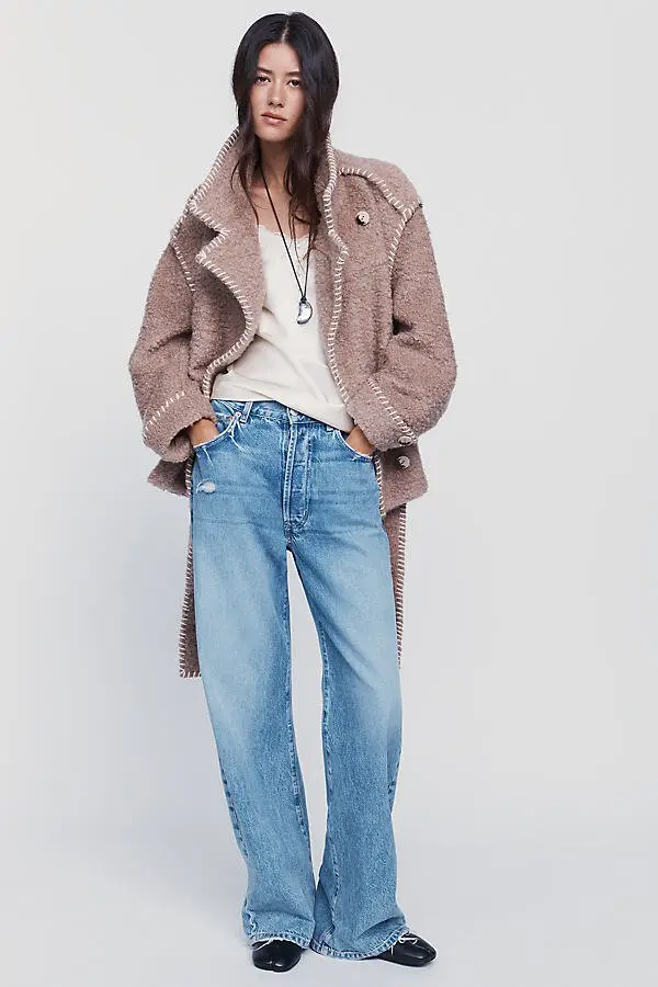Anthropologie Wool Blend Bouclé Blanket Coat Jacket