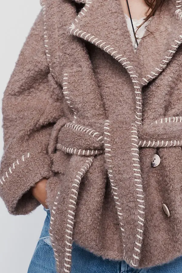 Anthropologie Wool Blend Bouclé Blanket Coat Jacket