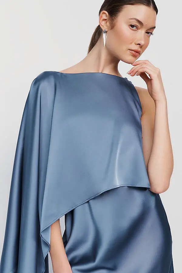 Avec Les Filles Sat Asymmetrical Cape Mi Dress