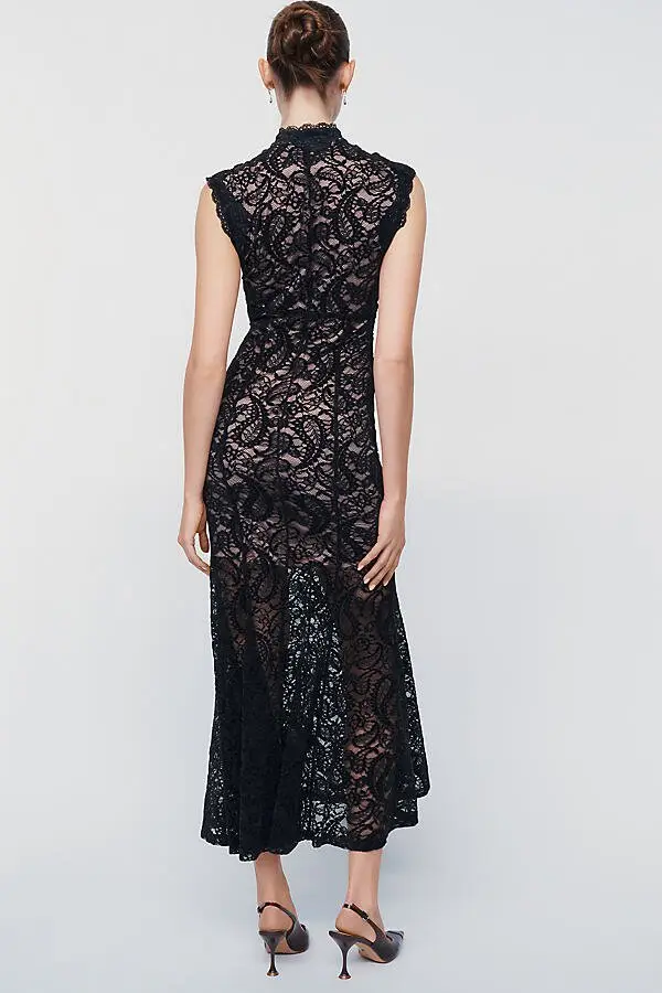 Avec Les Filles Sheer Lace Keyhole Maxi Dress