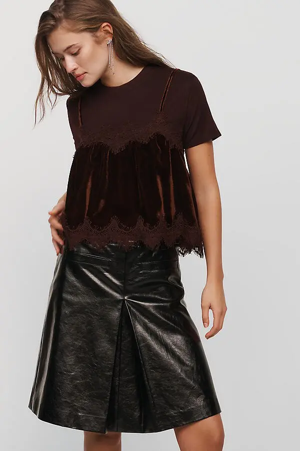 Maeve Velvet Knit Twofer Top - Plum