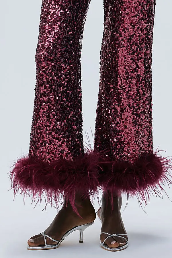 HUTCH Koto Sequed Faux Feather High Rise Pants