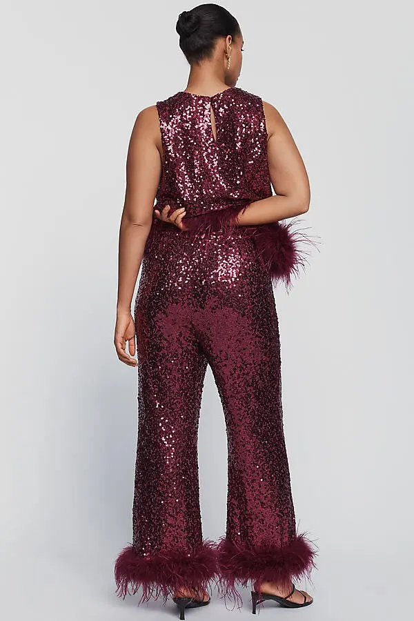 HUTCH Koto Sequed Faux Feather High Rise Pants