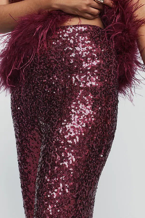 HUTCH Koto Sequed Faux Feather High Rise Pants
