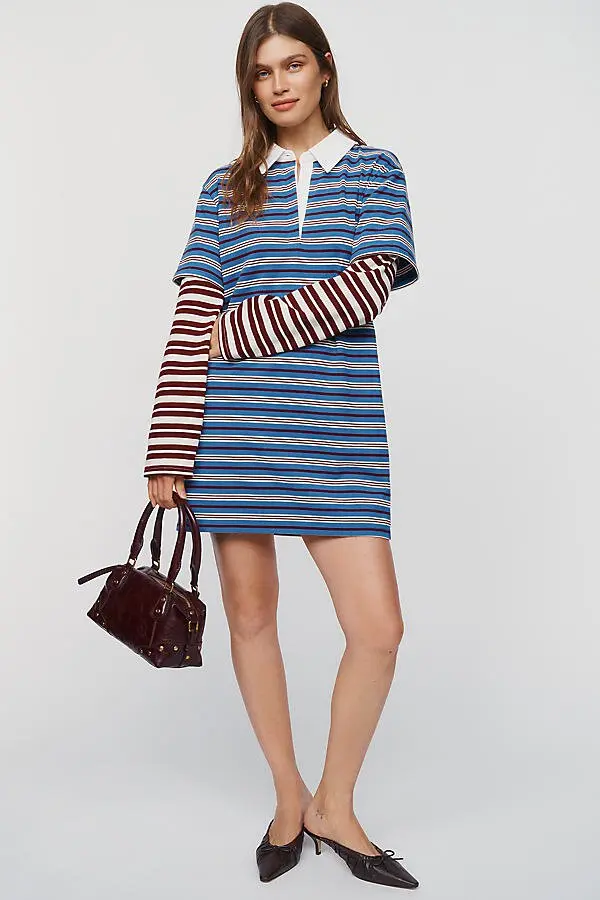English Factory Long Sleeve Polo Twofer Mi Dress - Multi