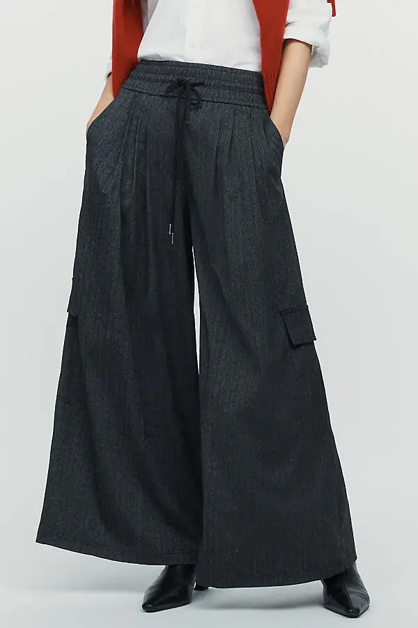 Maeve Sparkled Herrgbone Wide Leg Cargo Trousers Pants