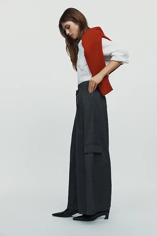 Maeve Sparkled Herrgbone Wide Leg Cargo Trousers Pants