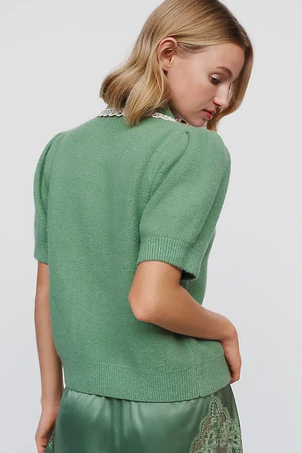 English Factory Embellished Puff-sleeve Knit Cardigan