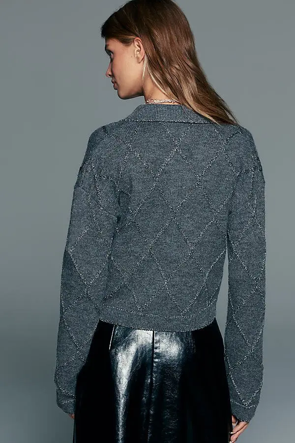 English Factory Diamond Stitch Collared Cardigan