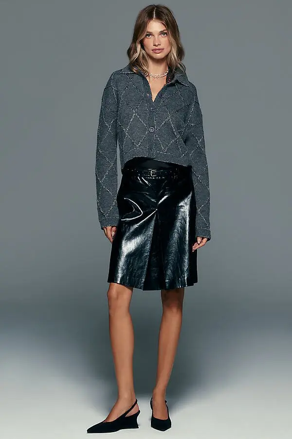 English Factory Diamond Stitch Collared Cardigan