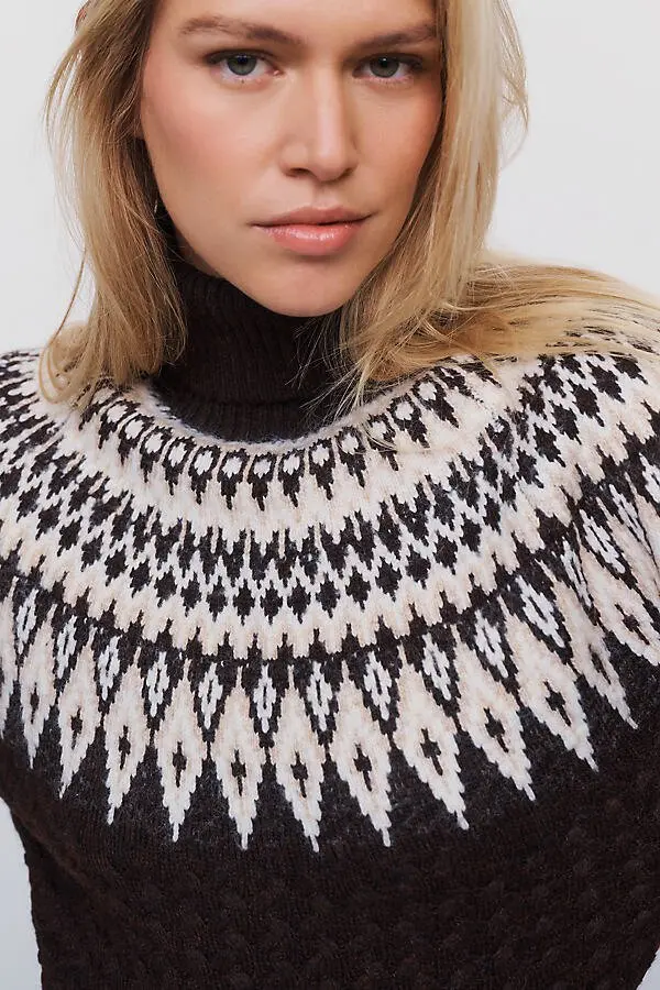 Naked Wardrobe Fairisle Turtleneck Sweater - Chocolate