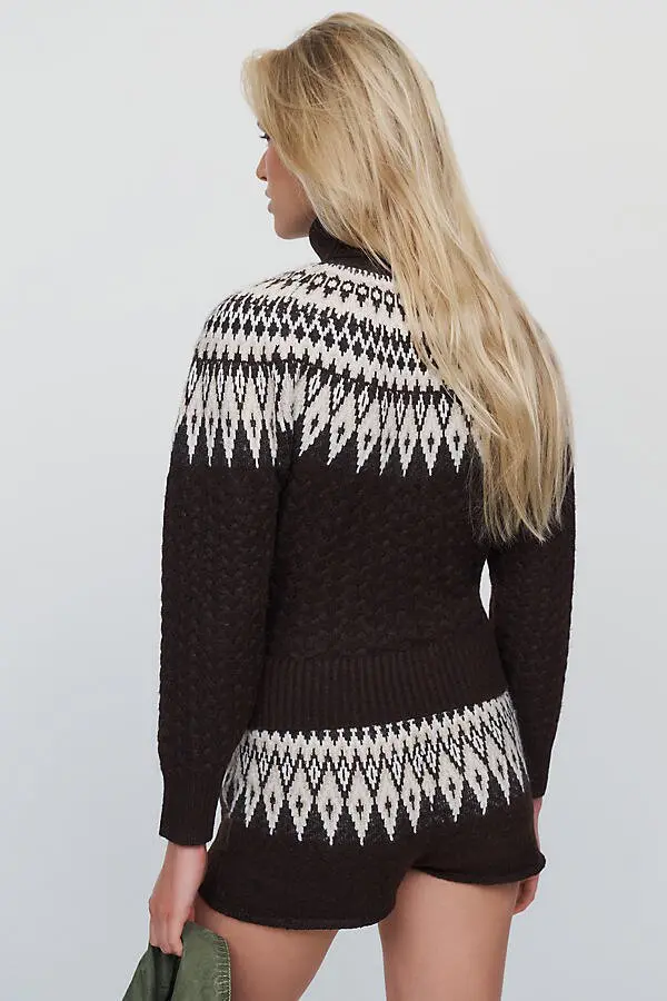 Naked Wardrobe Fairisle Turtleneck Sweater - Chocolate