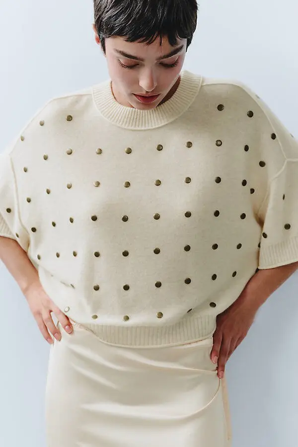 Anthropologie Goldie 100% Cashmere Short Sleeve Sweater - Ivory