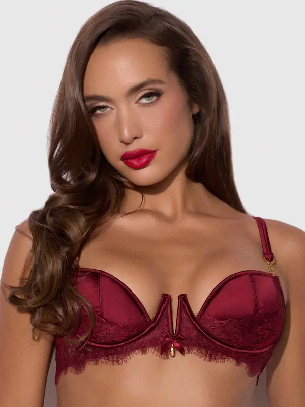 Frederick's Of Hollywood Lilith Lace & Mesh V Wire Bra - Cabernet