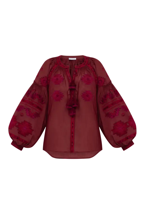 ANNABO Rombé Geometric Embroide Linen Blouse
