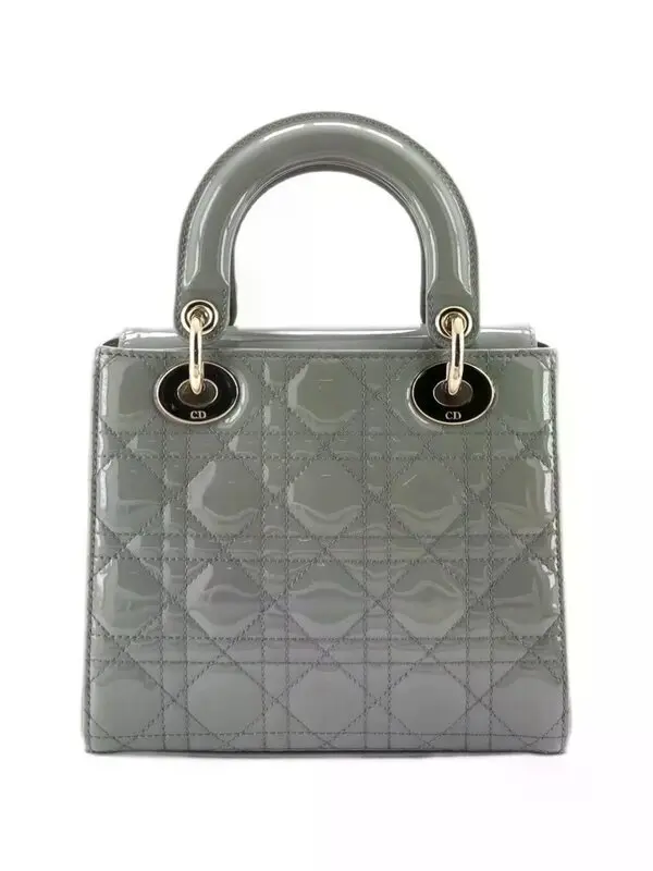 Dior Lady Bag Cannage Quilt Patent Small Satchel - Grey