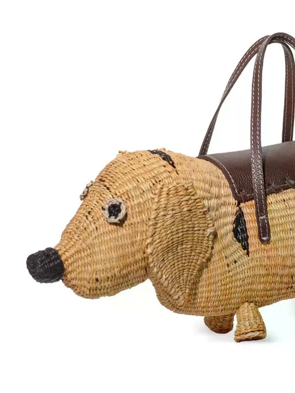 SENSI STUDIO Dog-shaped Straw Tote Bag