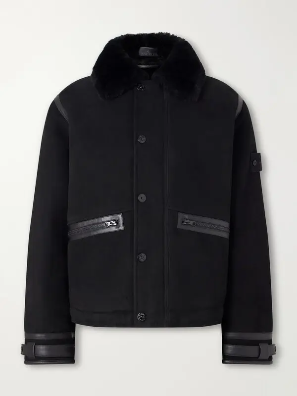 Stone Island Ghost Leather And Shearling-trimmed Suede Jacket
