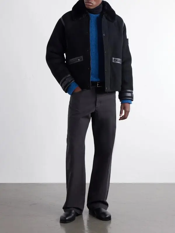 Stone Island Ghost Leather And Shearling-trimmed Suede Jacket
