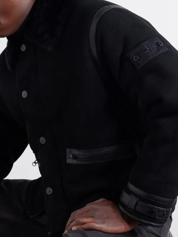 Stone Island Ghost Leather And Shearling-trimmed Suede Jacket
