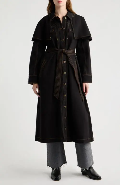 CLEOBELLA Le Carre Cotton Twill Trench Coat With Removable Cape - Black