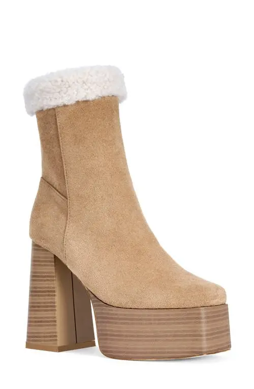 AZALEA WANG Larousse Platform Bootie With Faux Shearling Trim - Camel