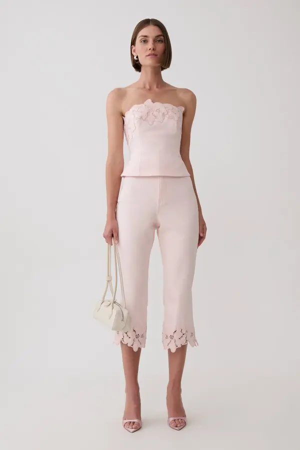Meshki Tillie Flower Embroidery Denim Capris - Pink