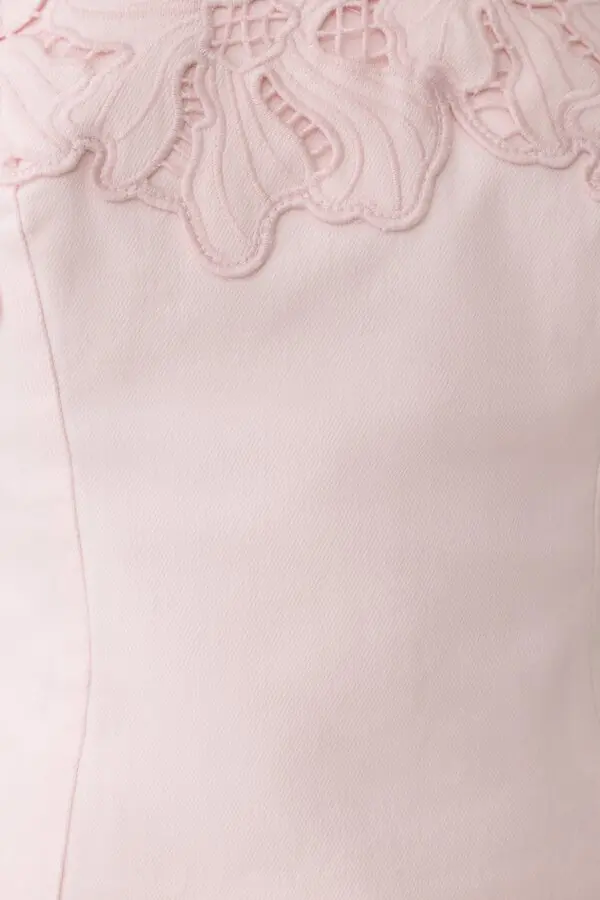 Meshki Tillie Flower Embroidery Strapless Denim Top