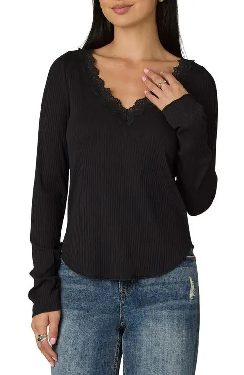 Wit & Wisdom Deep V-neck Lace Trim Top - Black
