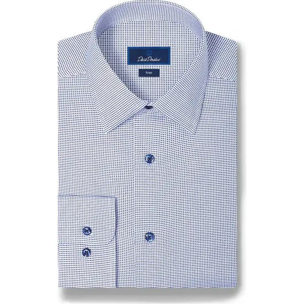 David Donahue Trim Fit Micro Cotton Dobby Dress Shirt - Navy
