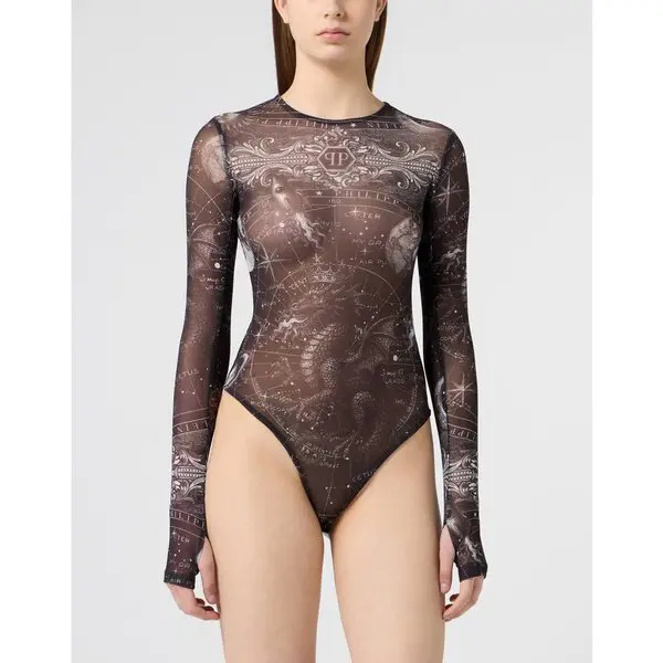 Philipp Plein Tulle Bodysuit Zodiac - Black
