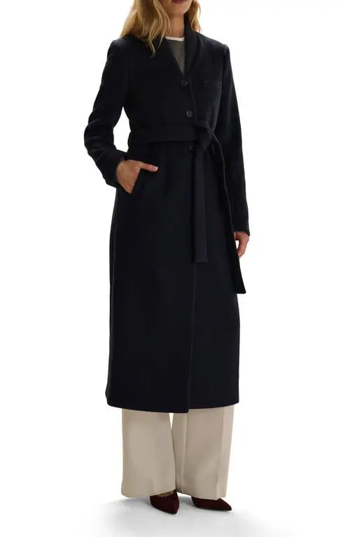 FAVORITE DAUGHTER The Molly Tie Waist Wool Blend Coat - Navy