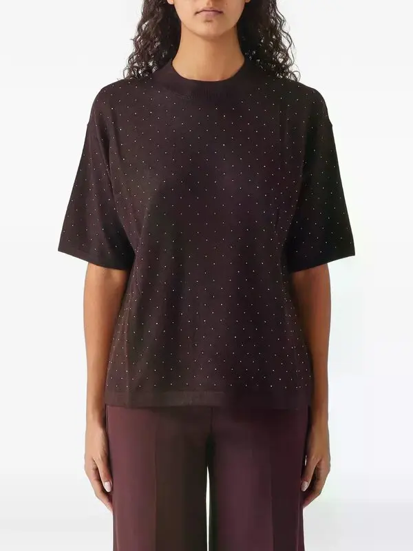 NENETTE Mahogany Rhinestone-embellished Short-sleeve Sweater - Brown