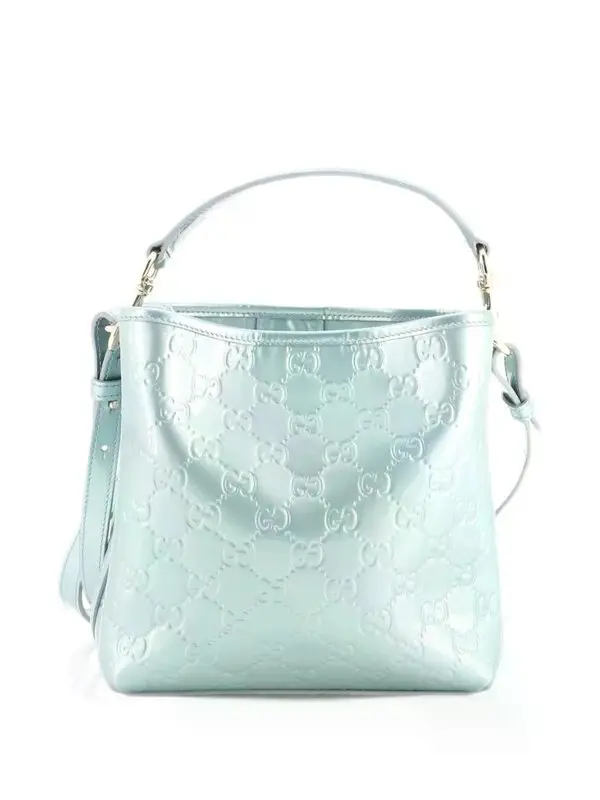Gucci Emblem Gg Embossed Patent Small Bucket Bag