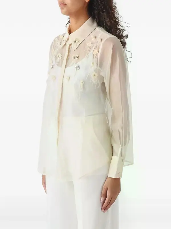 NENETTE Fringed Floral-embellished Sheer Shirt