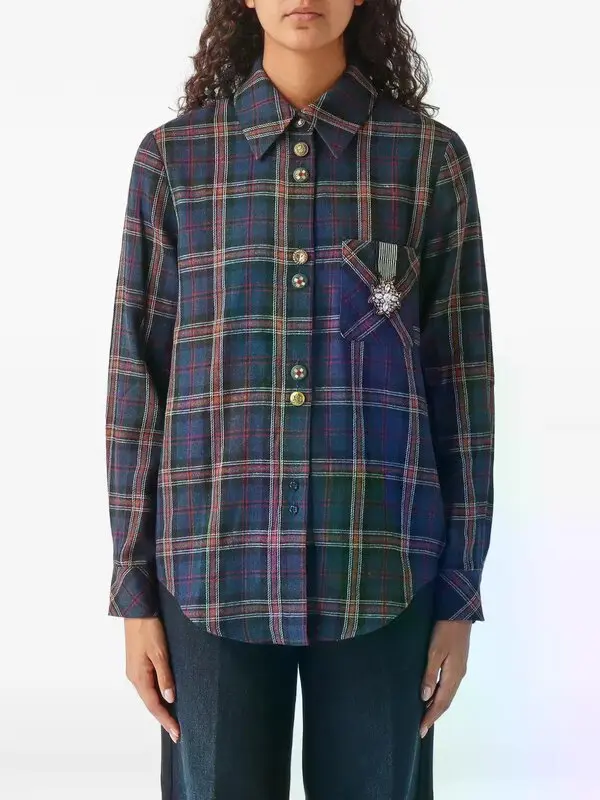 NENETTE Flame Embellished Check-pattern Shirt