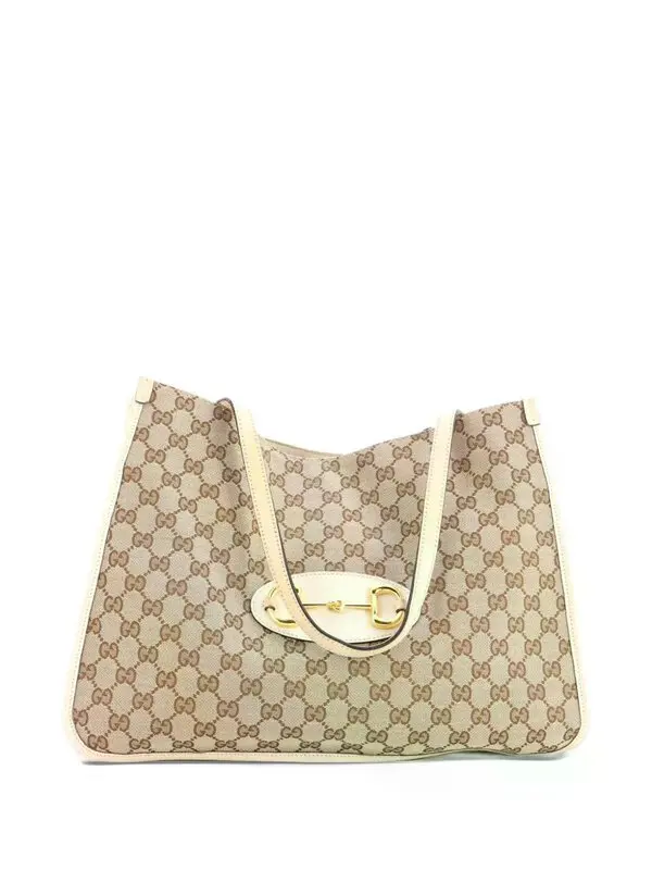 Gucci Horsebit 1955 Gg Canvas With Leather Medium Tote Bag - Neutrals