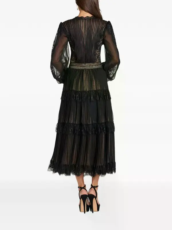Tadashi Shoji Lace-panelled Pleated Midi Dress