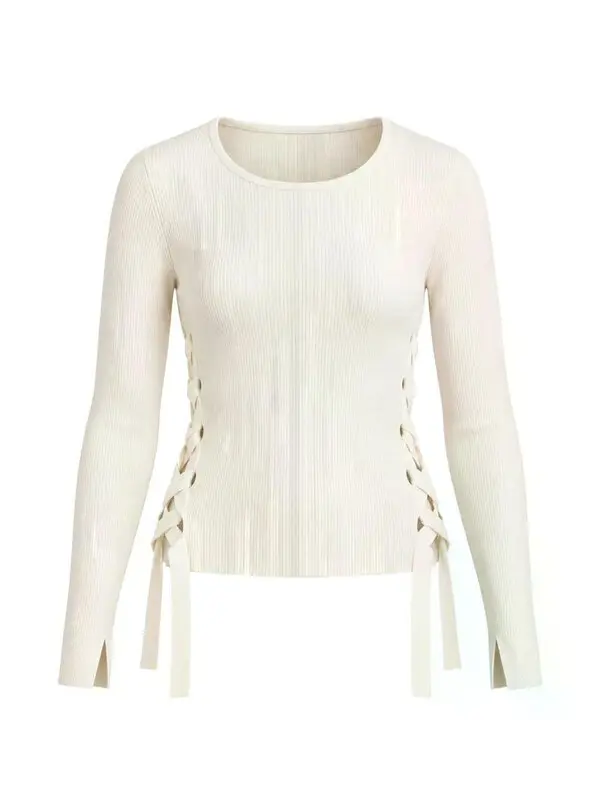 GAELLE PARIS Lace-up Ribbed-knit Sweater