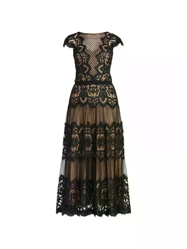 Tadashi Shoji Elzy Sequin-embellished Lace-overlay Midi Dress - Black
