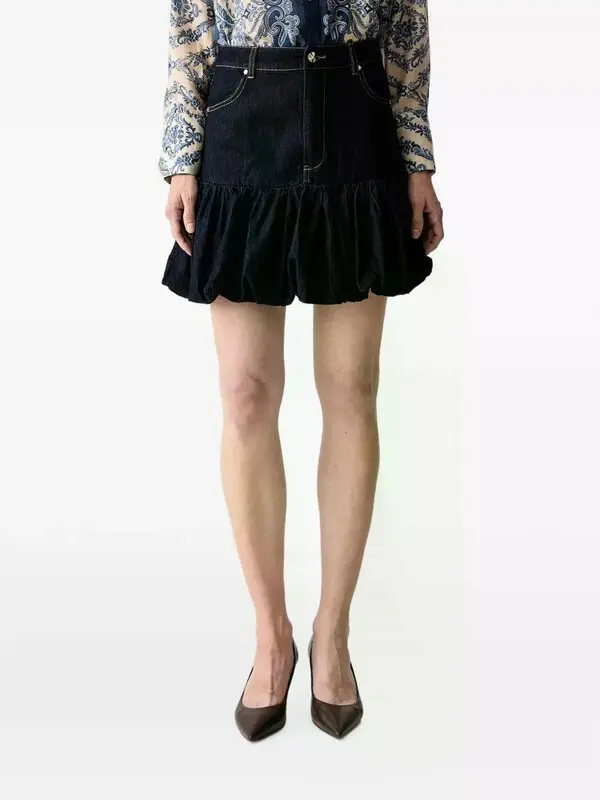 MORGAN Ruffled Denim Mini Skirt - Blue