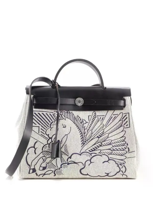 Hermès Herbag Zip Pegase Pop Toile And Leather 31 Shoulder Bag - Black