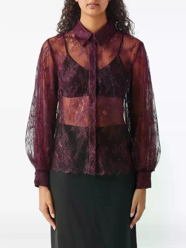 NENETTE Feb Floral-lace Balloon-sleeve Shirt - Red