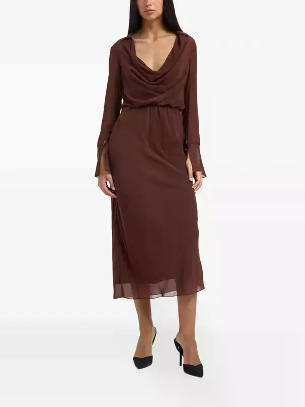 Patrizia Pepe Cowl-neck Long-sleeve Midi Dress - Red